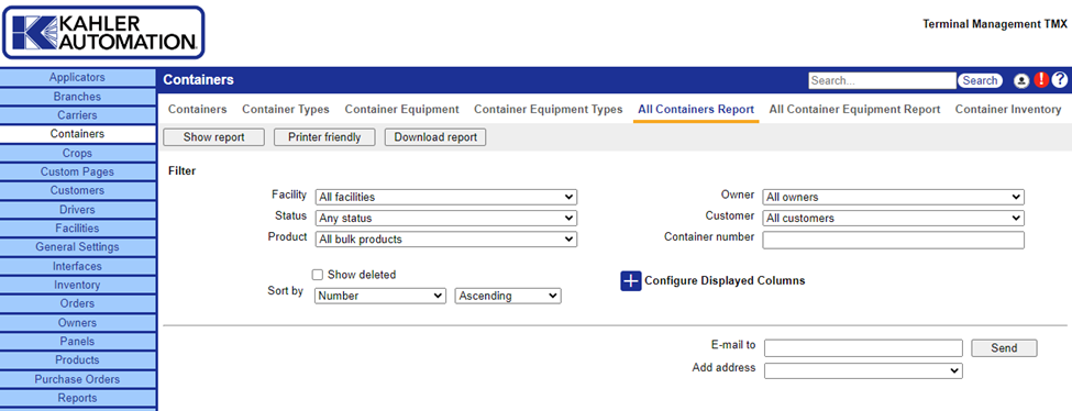 Container Reports in Terminal Management TMX