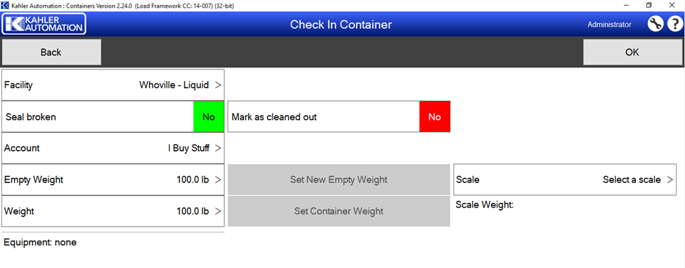 Checking a Container in with Container Filling 2