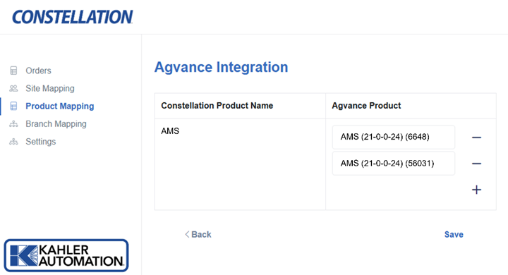 Constellation Agvance Integration – Product Mapping
