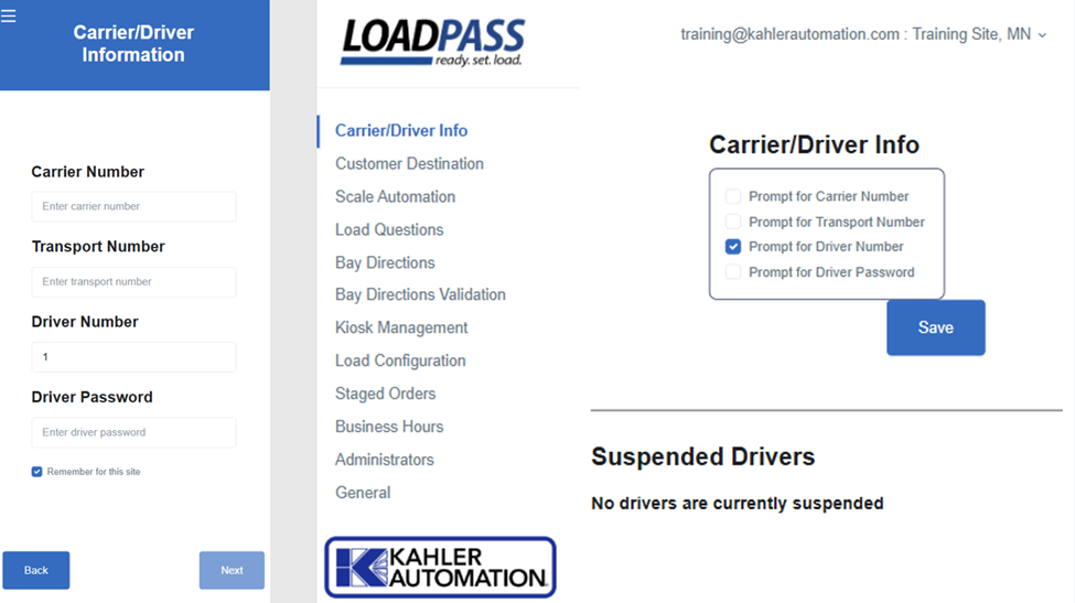 LOADPASS Administration - Carrier/Driver Info