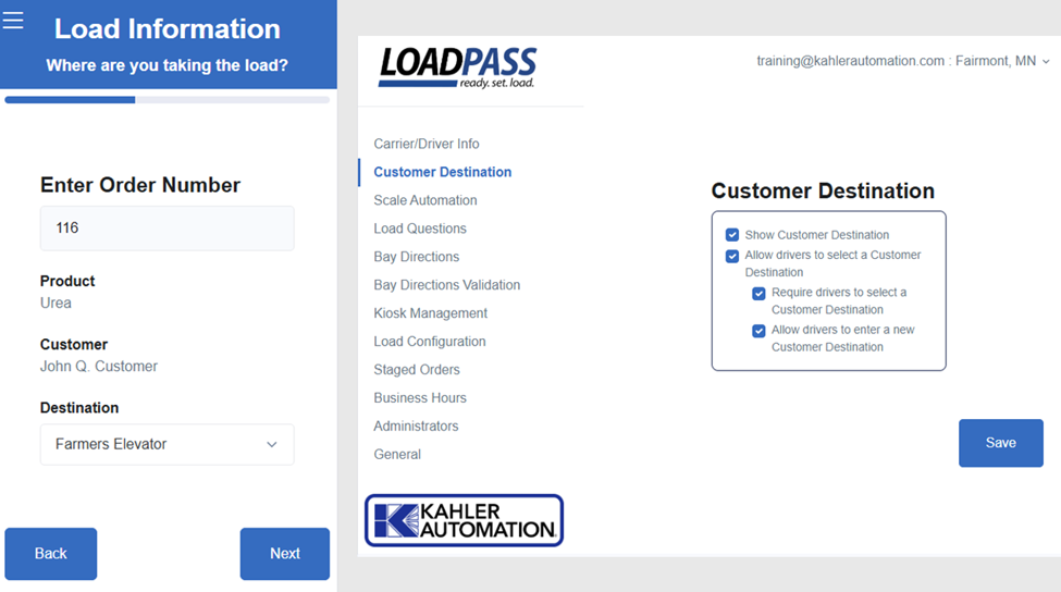 LOADPASS Administration - Customer Destination