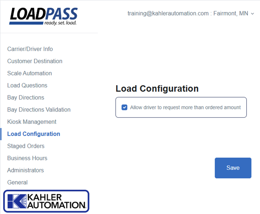 LOADPASS Administration - Load Configuration