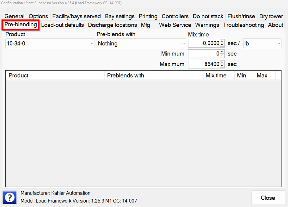 Dry Product Blender Settings