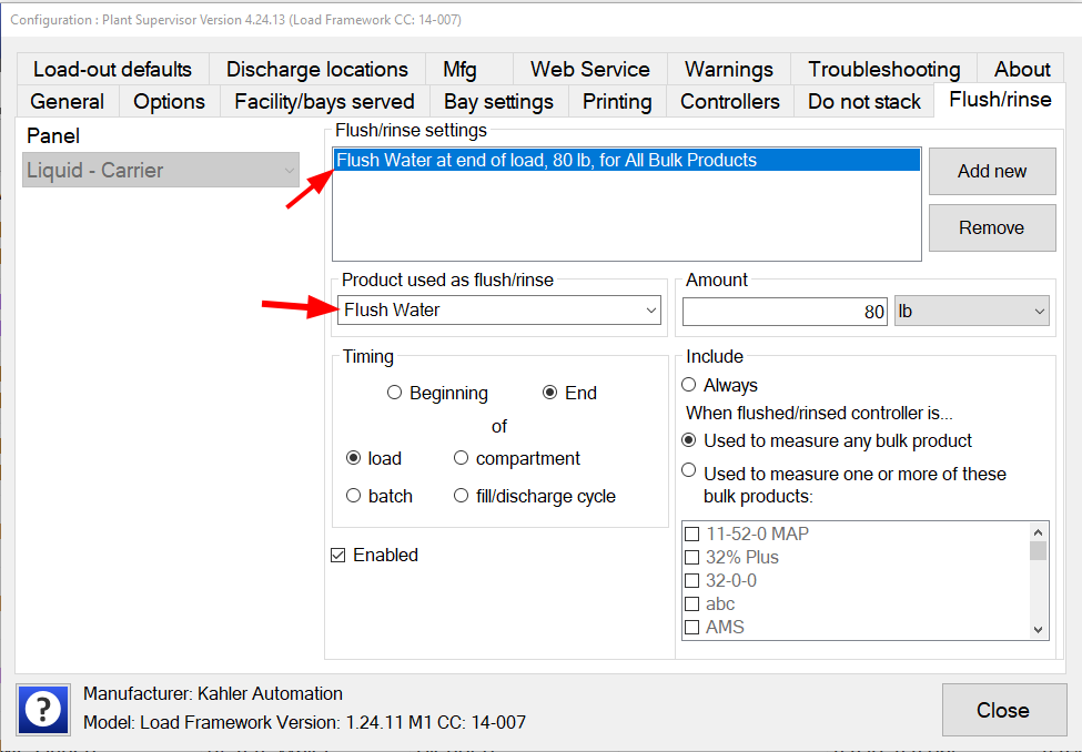 Liquid System Flush Water Configuration